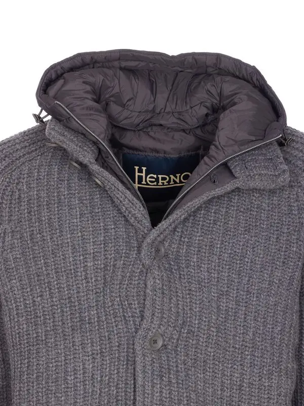 Herno Hooded Knitted Button-up Cardigan