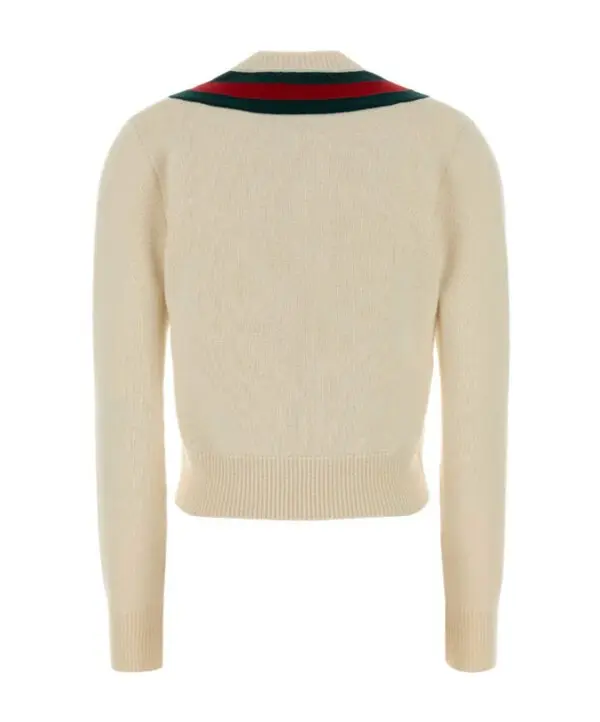 Gucci V-neck Fine Knit Jumper With Web Detail