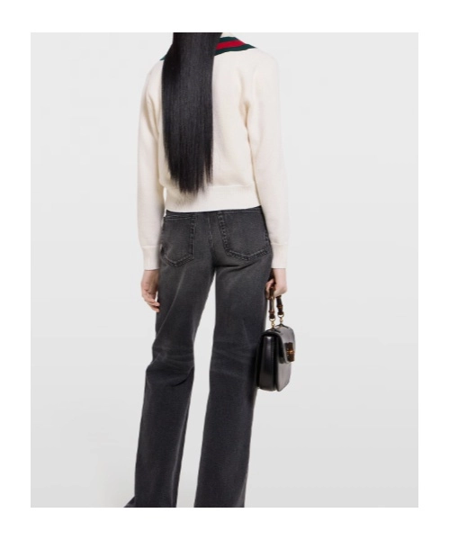 Gucci V-neck Fine Knit Jumper With Web Detail