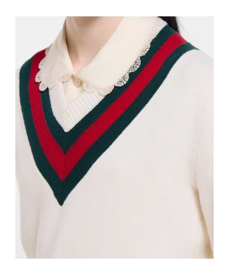 Gucci V-neck Fine Knit Jumper With Web Detail