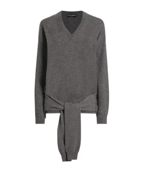 Dolce & Gabbana V-neck Tie Detailed Pullover - Grey