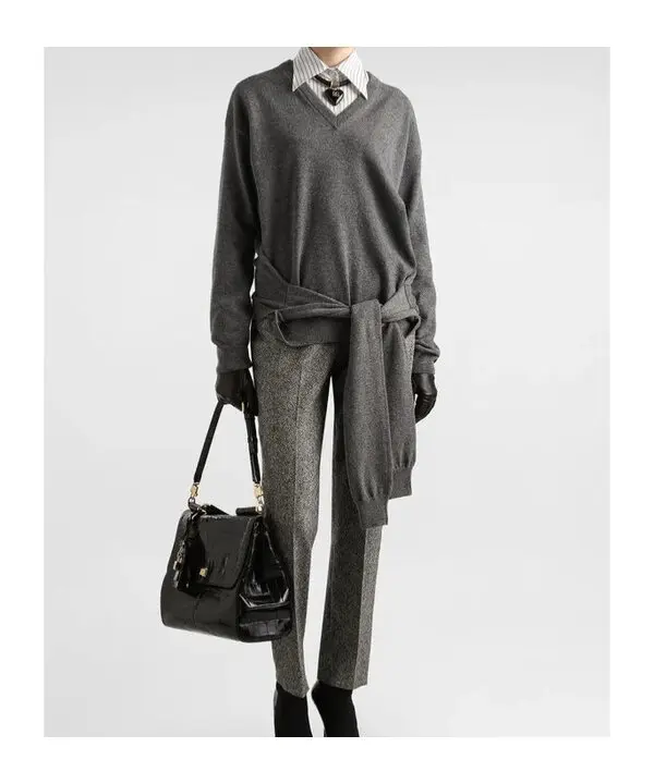 Dolce & Gabbana V-neck Tie Detailed Pullover - Grey