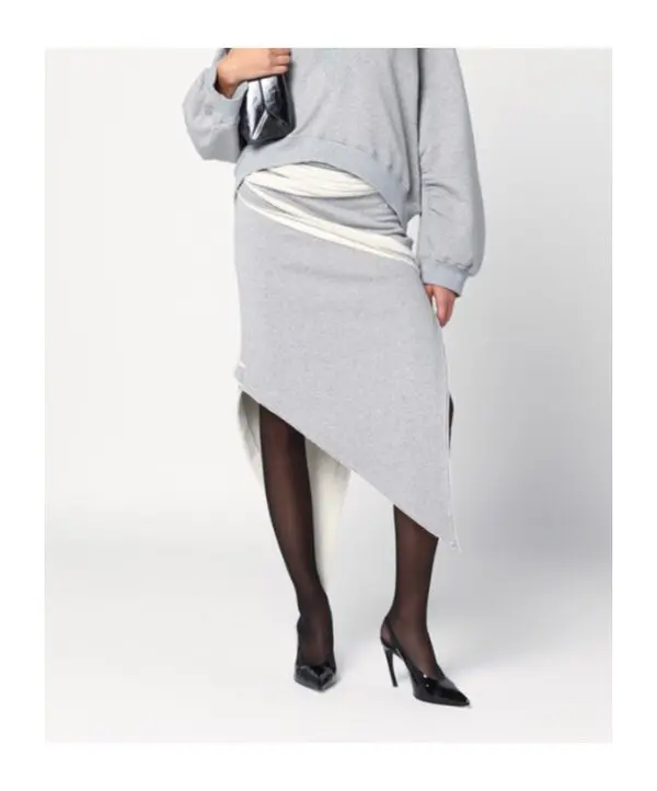Attico Asymmetric Layered Skirt With Embroidered Logo - Grey