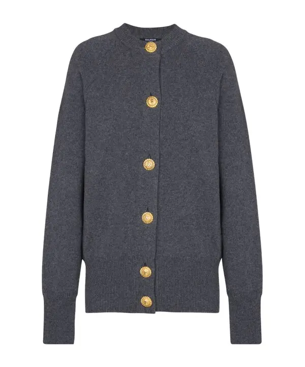 Balmain Buttoned Crewneck Cardigan - Grey