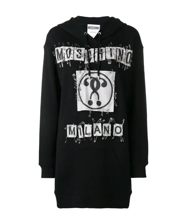 Moschino Safety Pin Embellished Logo Hoodie Dress