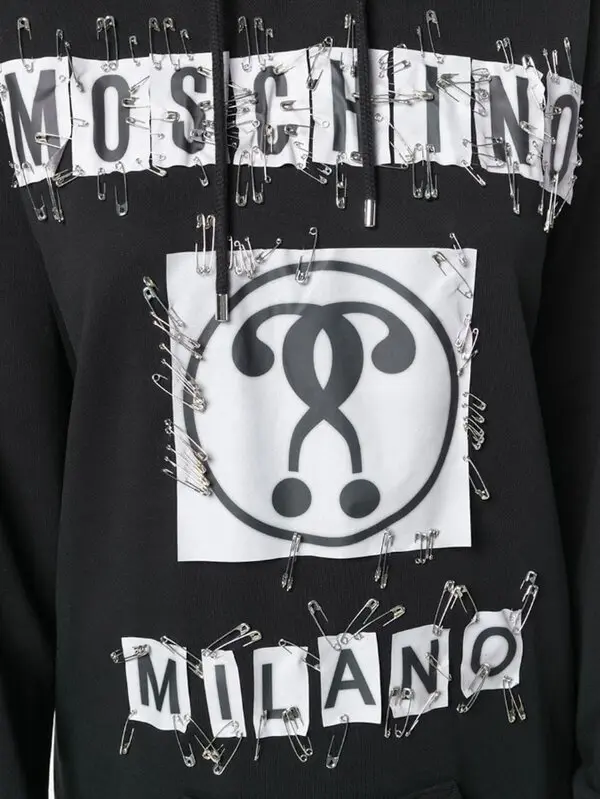Moschino Safety Pin Embellished Logo Hoodie Dress