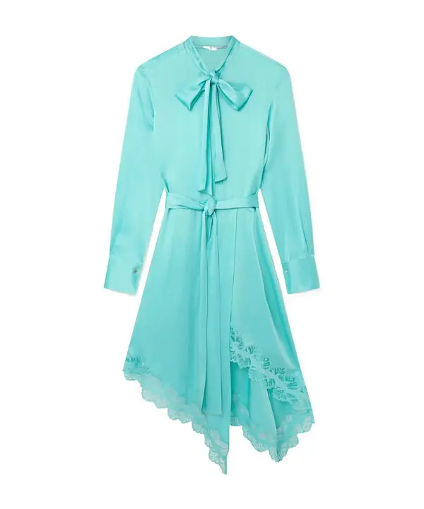 Stella McCartney Double Asymmetric Hem Satin Dress With Lace Detail