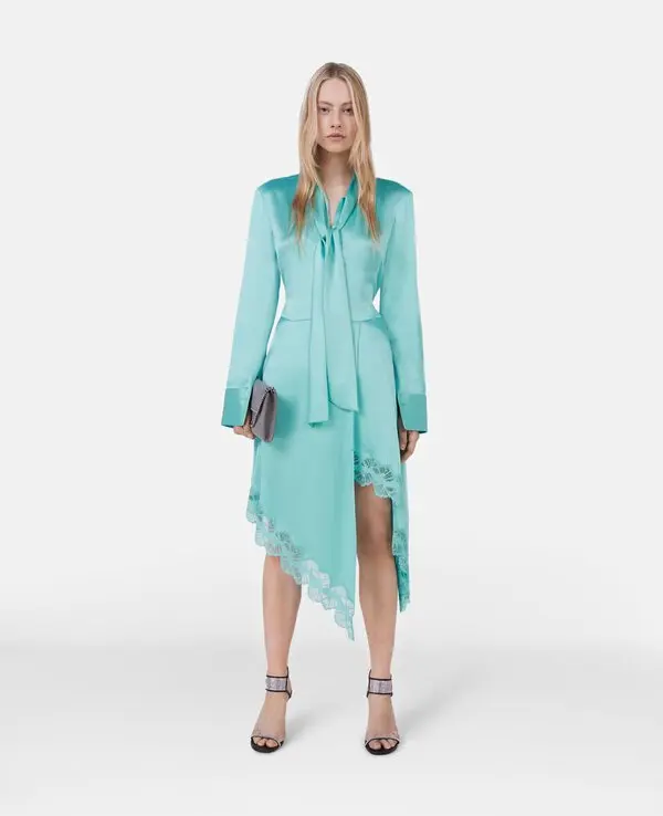 Stella McCartney Double Asymmetric Hem Satin Dress With Lace Detail