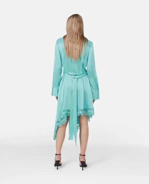 Stella McCartney Double Asymmetric Hem Satin Dress With Lace Detail