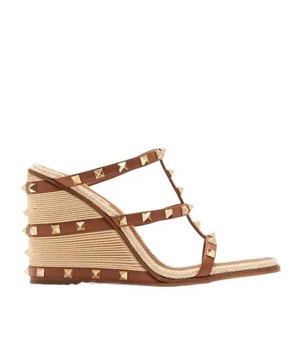 Valentino Garavani Rockstud Wedge Heeled Sandals - Brown