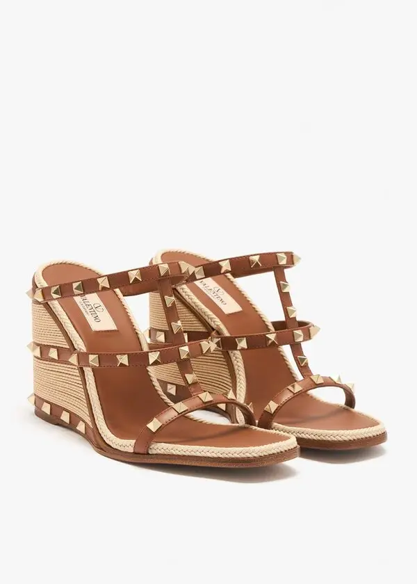 Valentino Garavani Rockstud Wedge Heeled Sandals - Brown