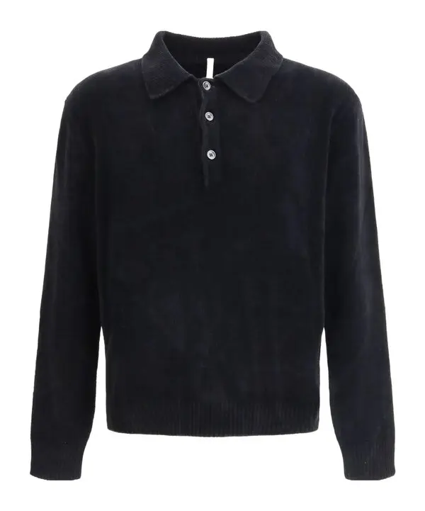 SUNFLOWER Chenille Quarter-button Polo Shirt - Black