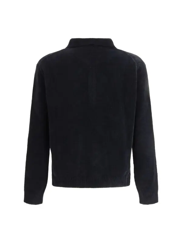 SUNFLOWER Chenille Quarter-button Polo Shirt - Black