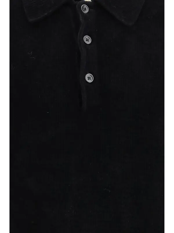 SUNFLOWER Chenille Quarter-button Polo Shirt - Black