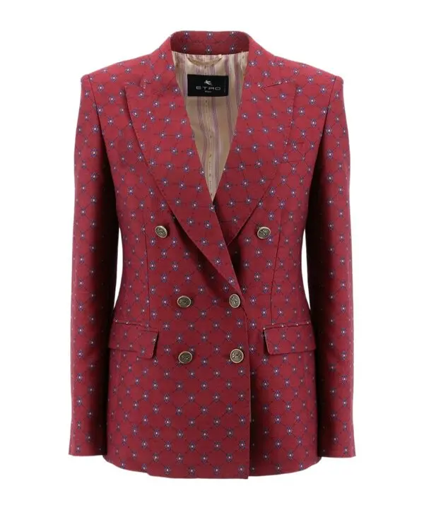 Etro Double Breasted Graphic Printed Blazer - Red
