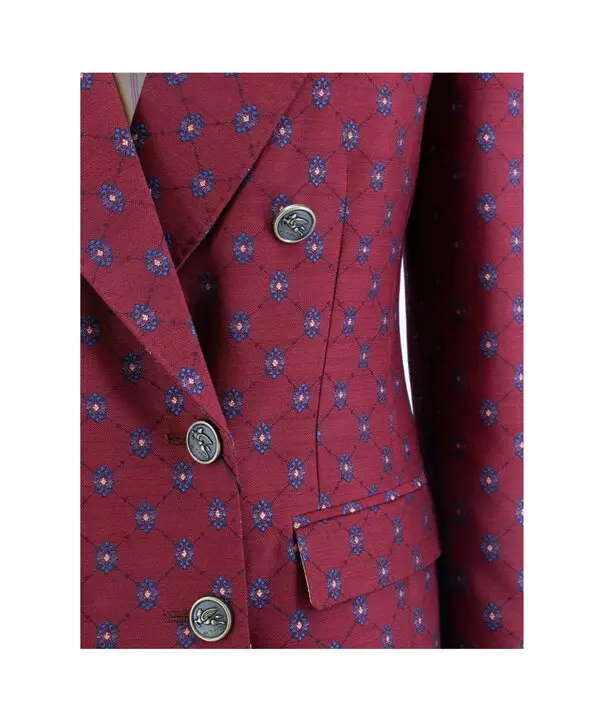 Etro Double Breasted Graphic Printed Blazer - Red