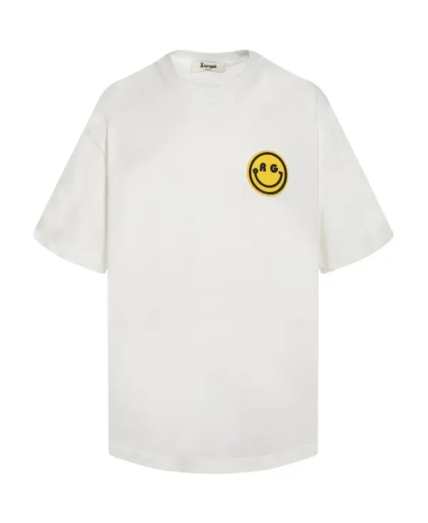 LIUREGALI Smiley Face Badge Letter Printed Short-sleeved T-shirt