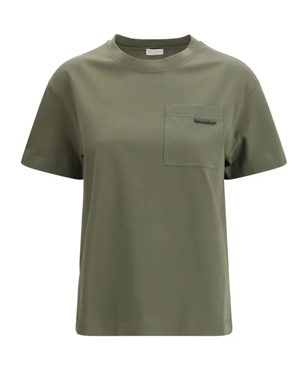 Brunello Cucinelli Shiny Tab Crewneck T-shirt - Green
