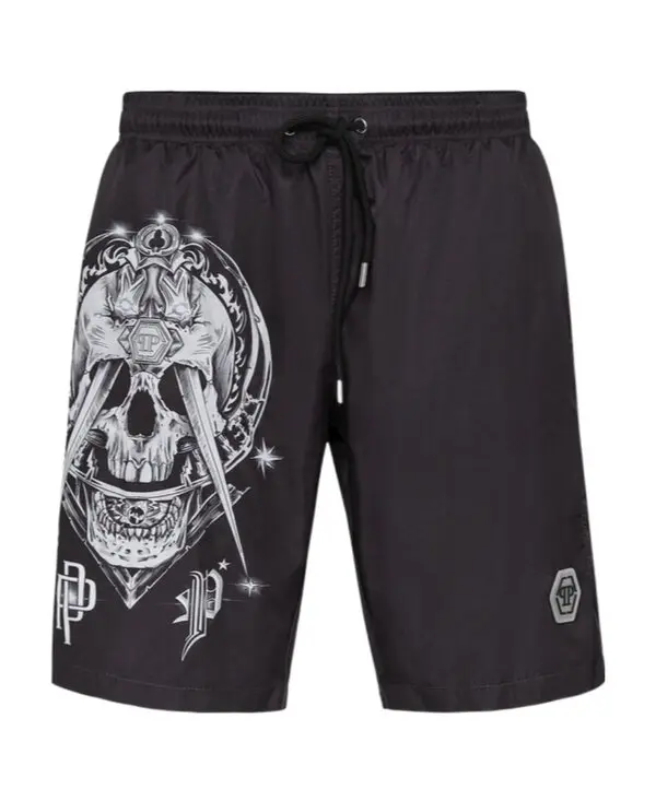 Philipp Plein Skull Print Drawstring Swim Shorts - Black