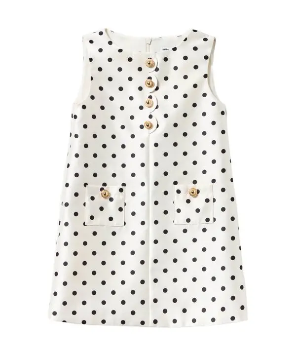 SELF-PORTRAIT Polka Dot Round Neck Dress With Decorative Buttons And Pockets