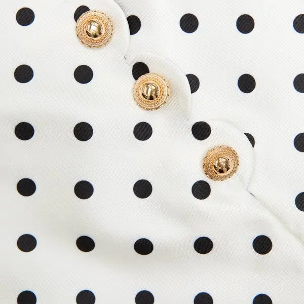 SELF-PORTRAIT Polka Dot Round Neck Dress With Decorative Buttons And Pockets