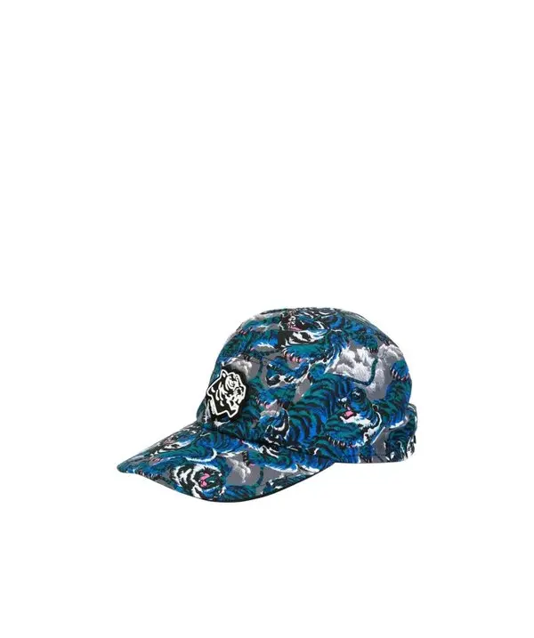 Kenzo Baseball Cap With Multicolor Tiger Print And Logo Detail - Blue