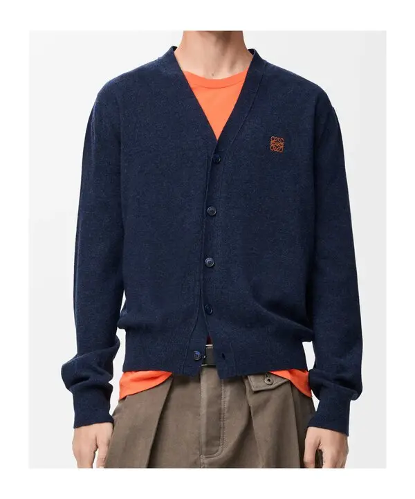 Loewe V-neck Cardigan With Anagram Embroidery - Navy Blue