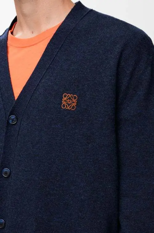 Loewe V-neck Cardigan With Anagram Embroidery - Navy Blue