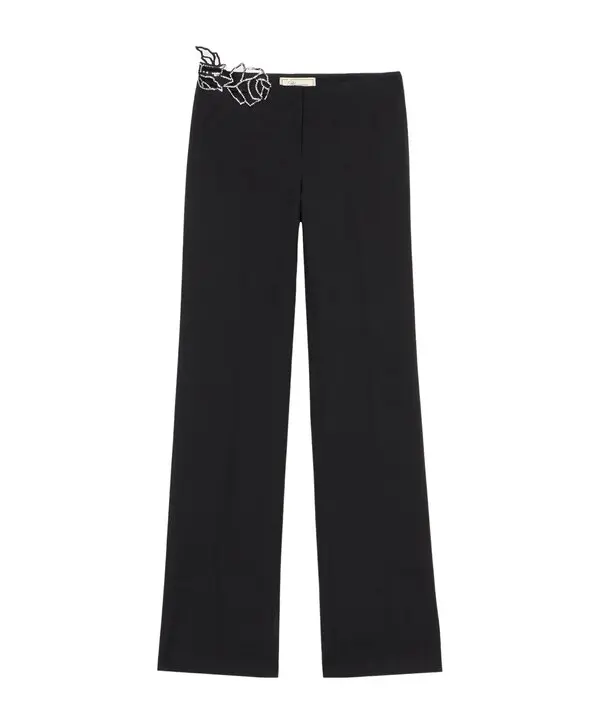 Blumarine Rhinestone Rose Wide-leg Pants