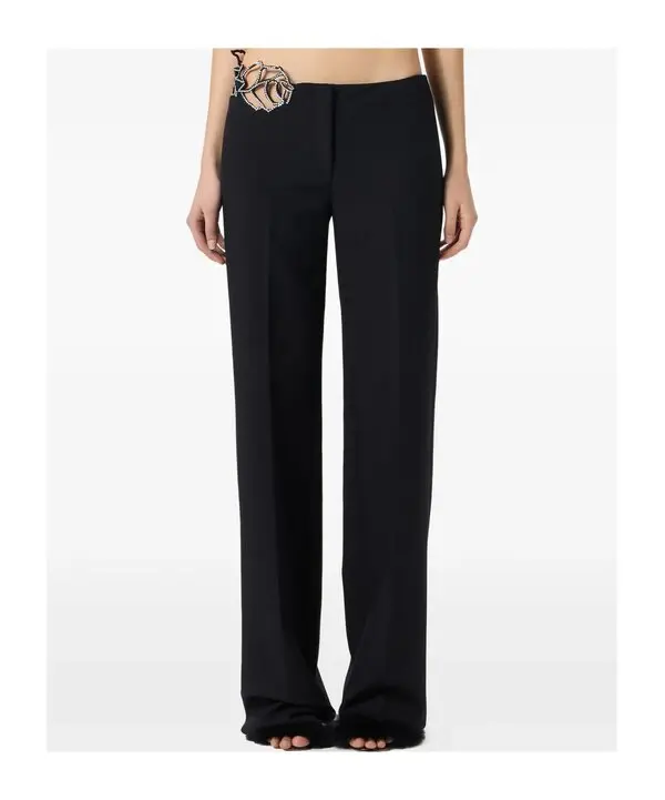 Blumarine Rhinestone Rose Wide-leg Pants