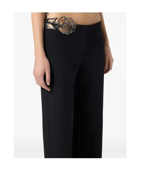 Blumarine Rhinestone Rose Wide-leg Pants
