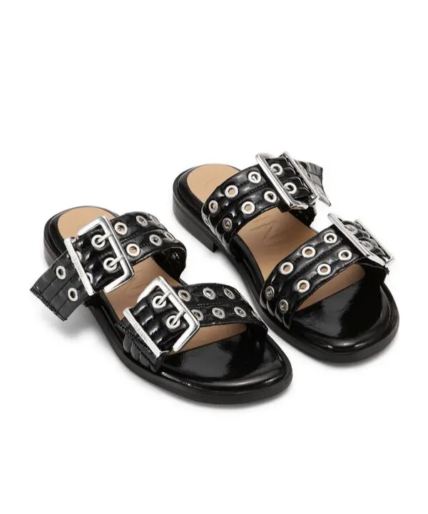 GANNI Two-strap Buckle Sandals - Black
