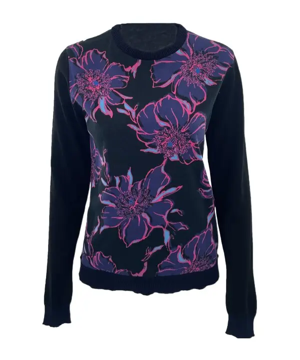 Sportmax Long Sleeve Round Neck Sweater With Floral Pattern