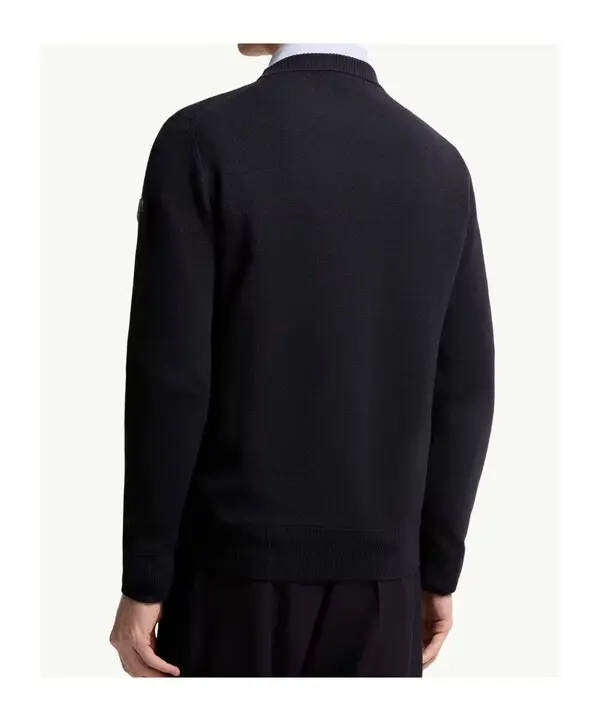 Moncler Leather Logo Wool Crew Neck Sweater