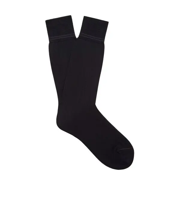 Zegna Cotton Ribbed Cuff Socks - Navy Blue