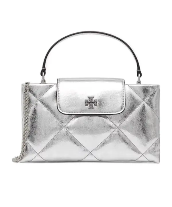 Tory Burch Kira Diamond Quilt Metallic Top Handle Bag - Silver