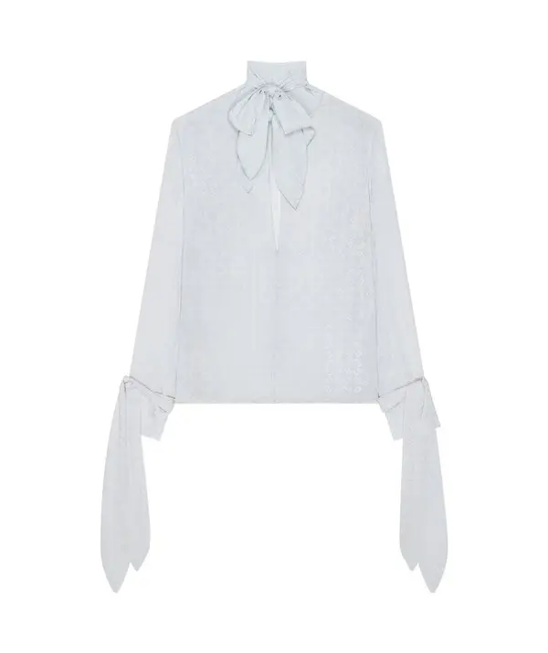 Givenchy Monogram 72 Jacquard Blouse With Lavalliere And Cuffed Sleeves - Light Blue