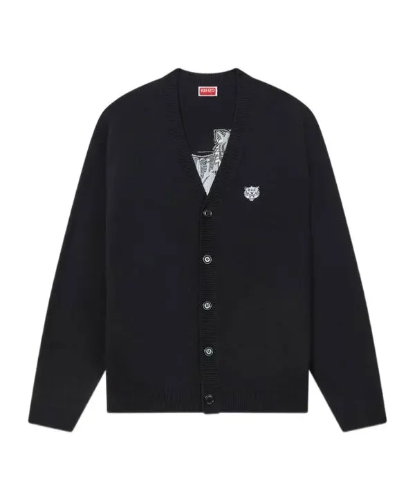 Kenzo Happy Tiger Embroidered V-neck Cardigan