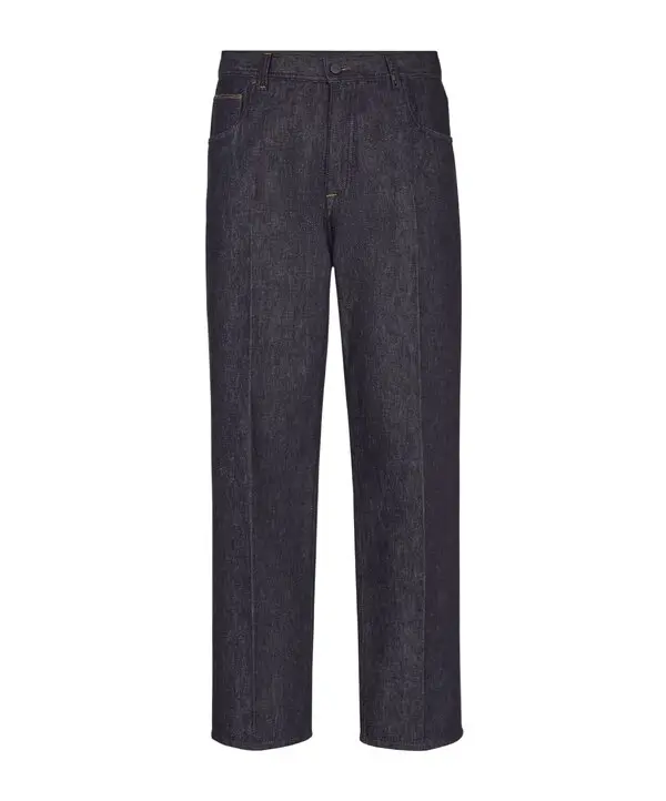 Fendi Straight-leg Jeans With Logo Patch - Blue