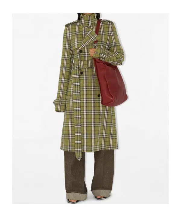 Burberry Double Breasted Belted Checked Trench Coat - Caper