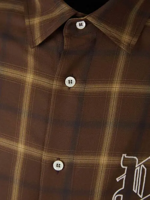 Palm Angels Logo Embroidered Checked Long-sleeved Shirt