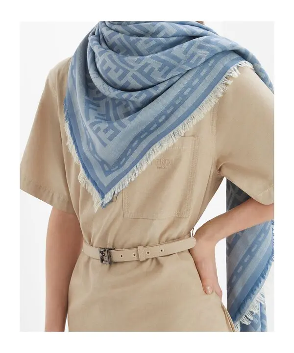 Fendi Ff Printed Frayed-edge Scarf - Blue