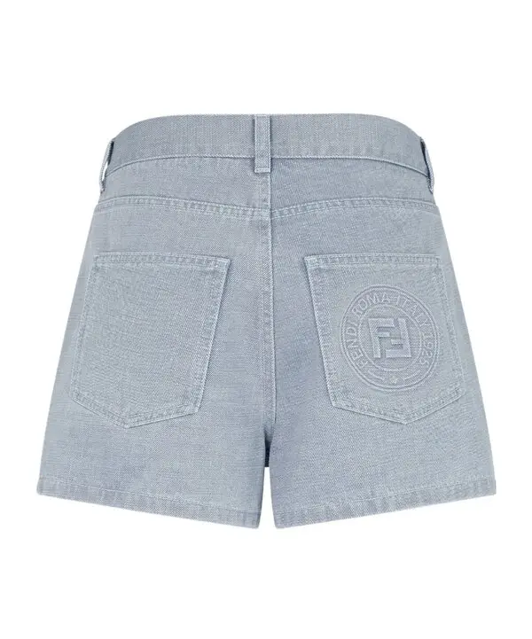 Fendi Ff Embossed Denim Shorts - Blue