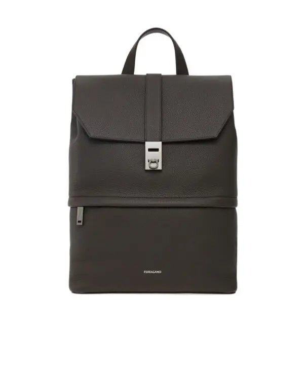 FERRAGAMO Gancini Buckle Leather Backpack - Black