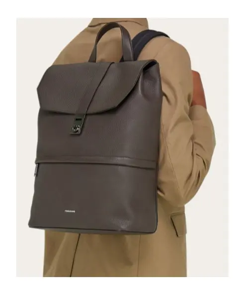 FERRAGAMO Gancini Buckle Leather Backpack - Black