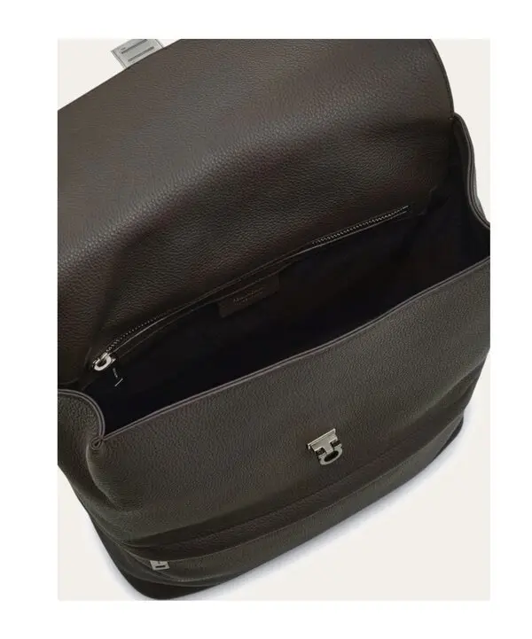 FERRAGAMO Gancini Buckle Leather Backpack - Black
