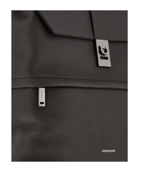 FERRAGAMO Gancini Buckle Leather Backpack - Black