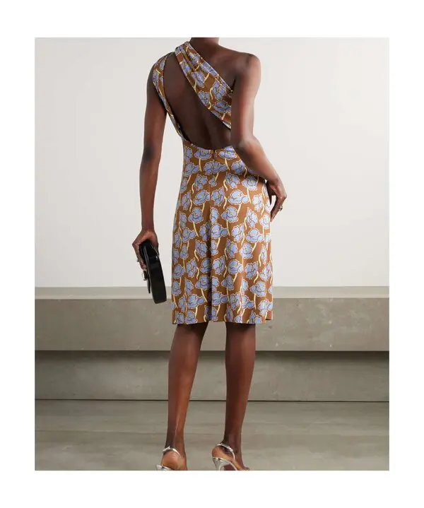 Versace Floral-printed One-shoulder Midi Dress