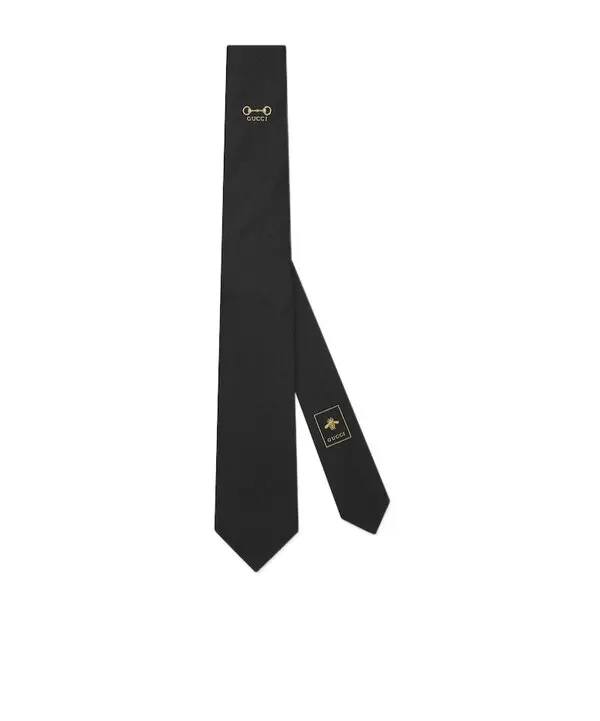 Gucci Jacquard Tie With Horsebit Detail - Black