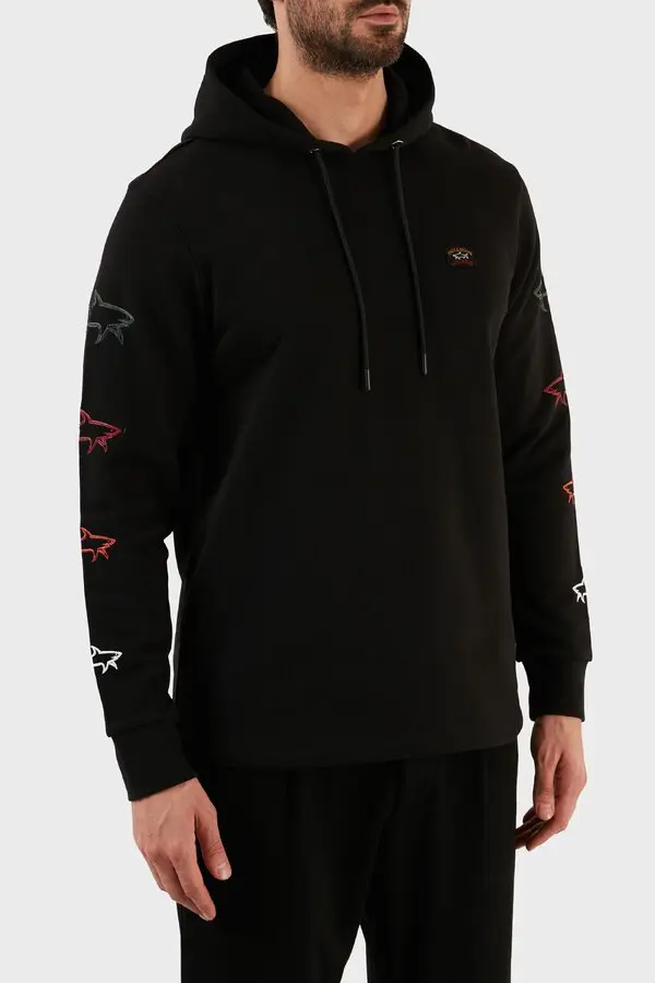 PAUL  SHARK Paul & Shark Embroidered Shark Print Hoodie